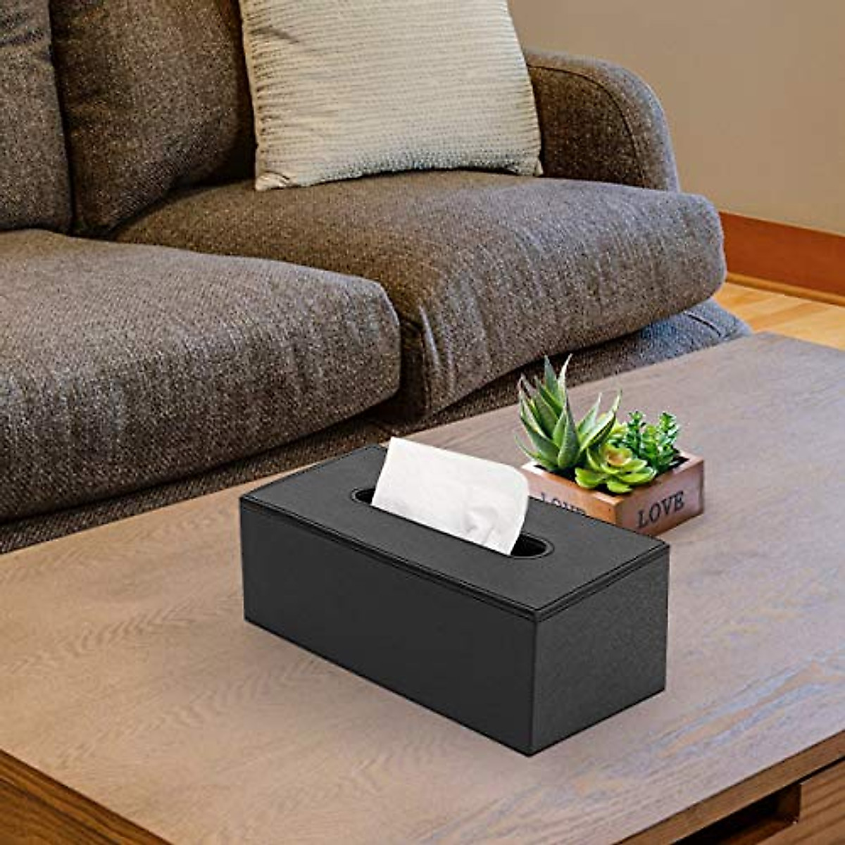 Luxspire Rectangular PU Leather Tissue Box Cover Holder, Facial Tissue Box Cover Toilet Paper Box Case Napkin Dispenser for Countertop Bedroom Car Office Bathroom Home Deco Accessories, Black