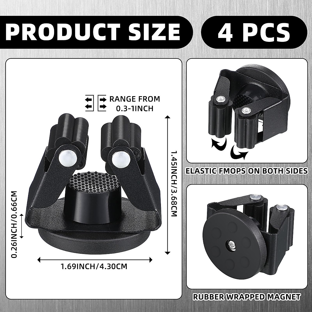 Vercraft 4 Pcs Magnetic Mop Broom Holder Movable Magnetic Broom Holder Rack, Magnetic Holder Anti Slip Wall Mounted Utility for Cleaning Tools, Garage, Kitchen, Laundry, Garden (Black)