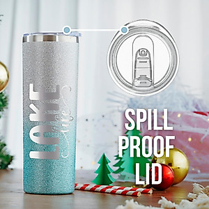 Onebttl Lake House Gifts: 20oz Stainless Steel Insulated Tumbler, Lake Life Housewarming Gift - Silver Blue