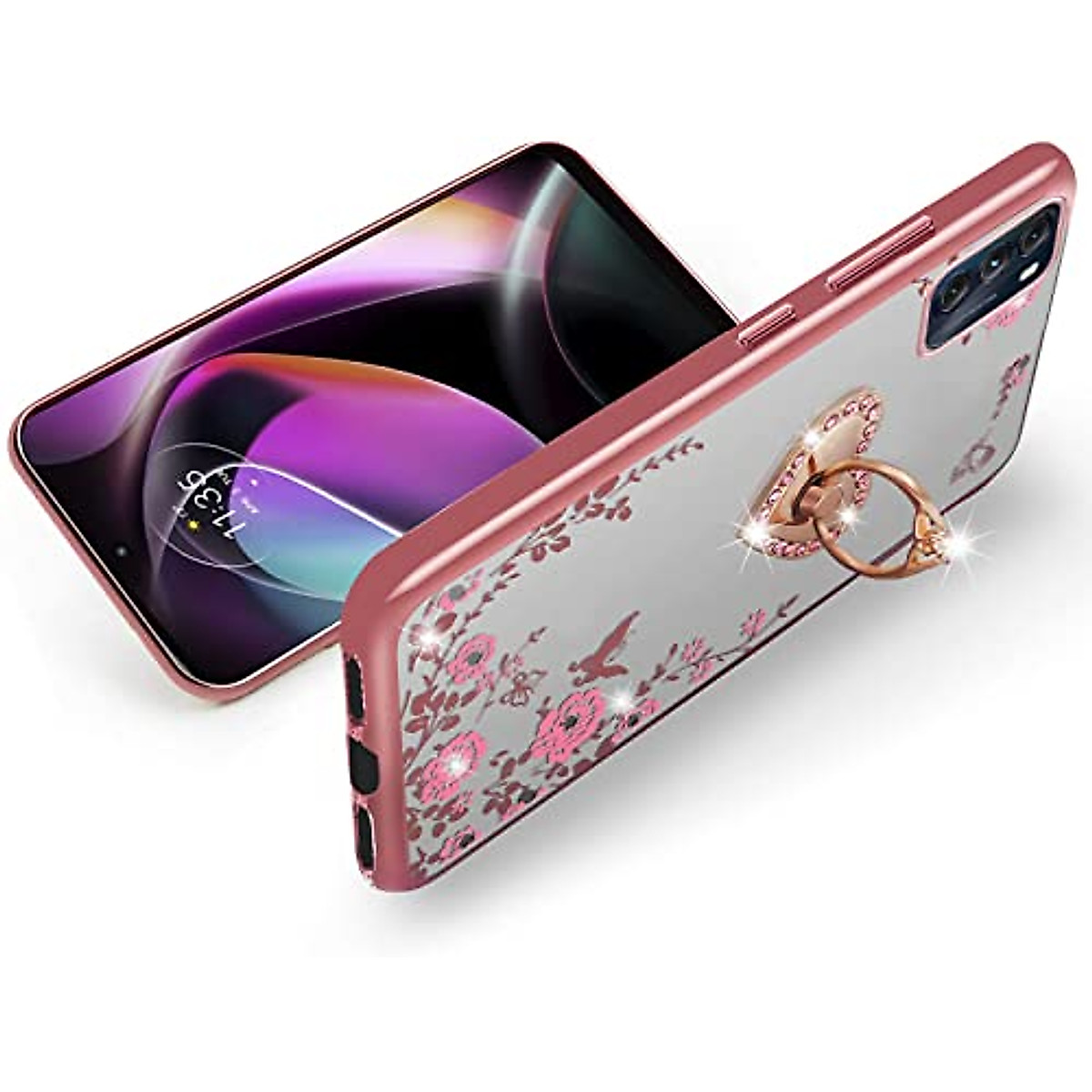 B-wishy for Moto G Stylus 5G 2022 Case for Women, Glitter Crystal Butterfly Heart Floral Slim TPU Luxury Bling Cute Protective Cover with Kickstand+Strap for Stylus 5G 2022