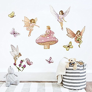 DecalMile Fairies with Wings Wall Decals Mushroom Wall Stickers Girls Room Baby Nursery Daycare Wall Decor