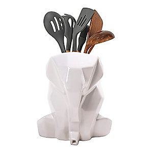LUMI Large Ceramic Kitchen Utensil Holder For Countertop 6.3x5.2x4.2 Inches With Drainage - Stable Cooking Utensil Organizer For Kitchen and Farmhouse Decor-Gift for Christmas