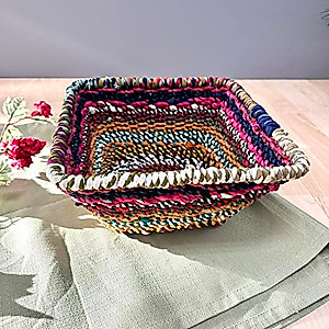 India Handicrafts Jute Square Basket With Multicolor Finish 20352