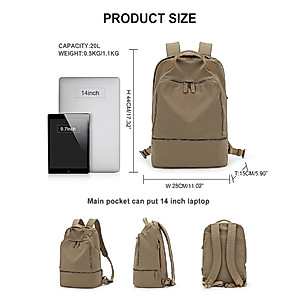 VENATIN Gym Backpack for Women Waterproof Small Gym Bag With Shoe Compartment Sports Essentials Backpack with Wet Dry Pocket,Khaki