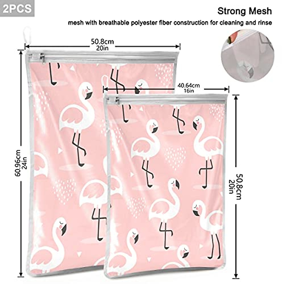 Xigua 2PCS Flamingo Mesh Laundry Bag Storage Organizer Bag Delicates Durable Travel Washing Bag for Sock,Lingerie,Large Garment