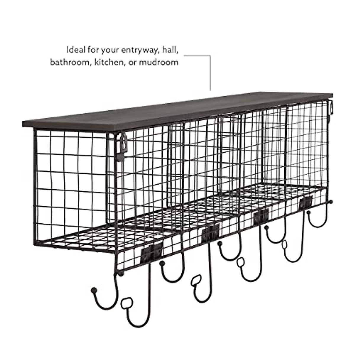 Linon AHWE12381 Lanette 4-Cubby Wall Shelf, 13" x 30" x 6.5", Black