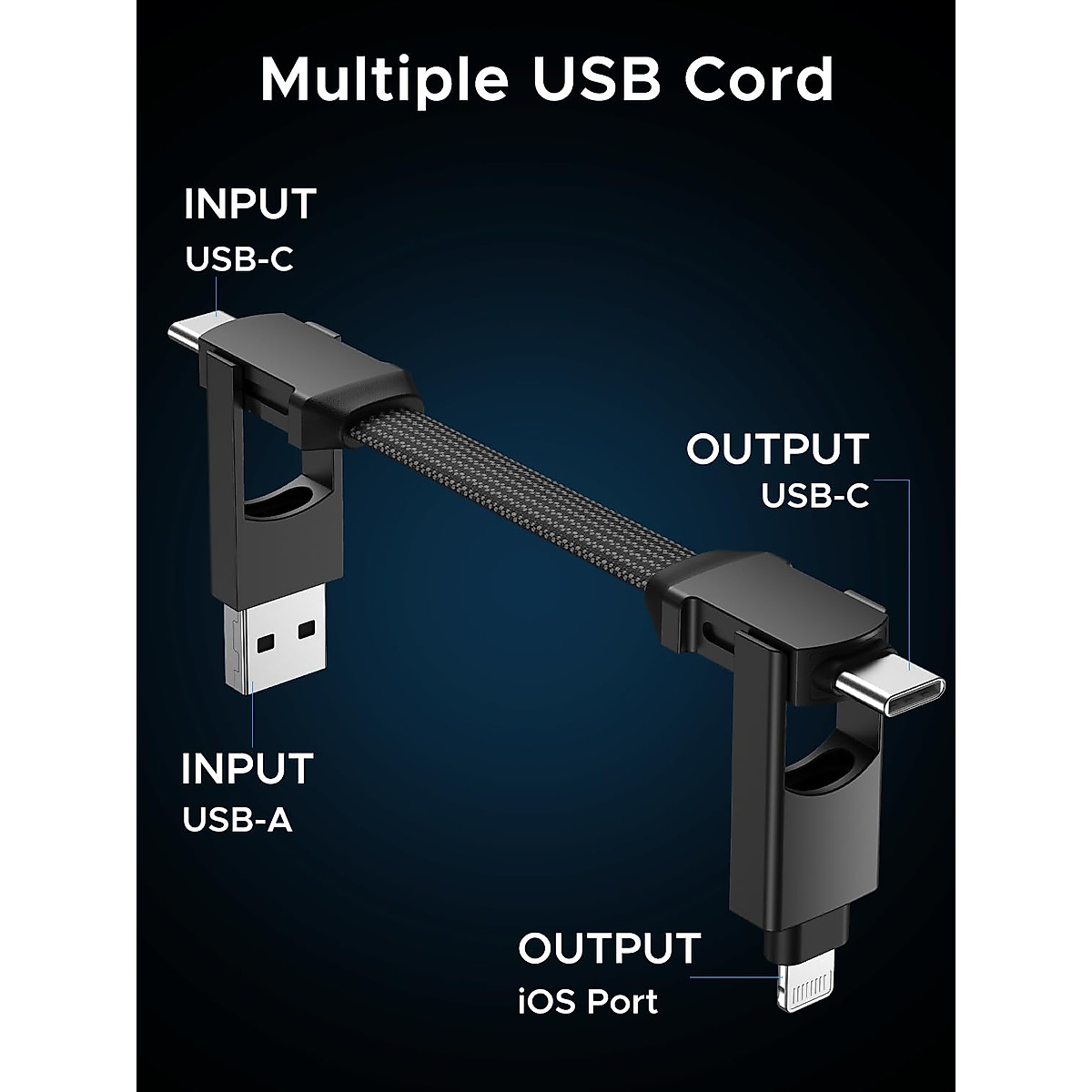 Multi Charging Cable EDC Travel Portable Keychain Charger Cable with PD Ultra-Fast Charging Power, Magnetic 4 in 1 USB C Cable for iPhone 15/15 Pro/ 15 Plus/ 15 Pro Max/MacBook Samsung (Lava Black)