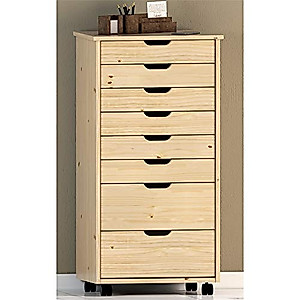 Riverbay Furniture 8-Drawer Transitional Wood Storage Cart w/Casters in Natural
