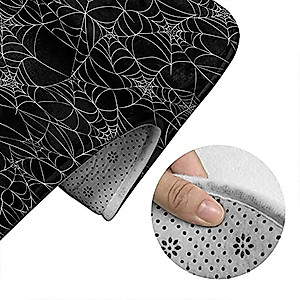 WONDERTIFY Spider Web Bathroom Antiskid Pad Halloween Gothic Scary Netting 3 Pieces Bathroom Rugs Set, Bath Mat+Contour+Toilet Lid Cover Black Grey