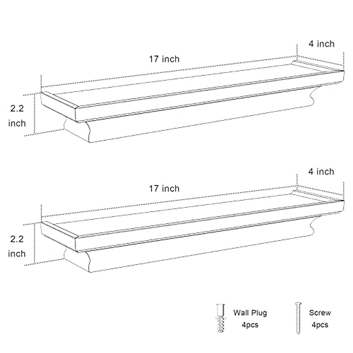 Alsonerbay Wall Shelves Black Shelves, Floating Shelves for Wall Storage, Rustic Wood Shelves for Bedroom Living Room Bathroom - 17 Inch Set of 2