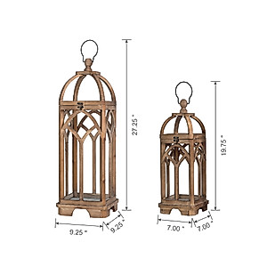 Glitzhome Farmhouse Decorative Lanterns Wooden Candle Lantern Church Window Frame Lanterns for Wedding Mantle Entryway Home Patio Balcony Garden, Pack of 2, Natural, No Glass