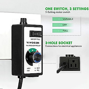 VIVOSUN Variable Fan Speed Controller, Speed Adjuster for Inline Duct Fan in Ventilation System