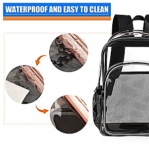 OSOCE Black Clear Backpack Heavy Duty,Clear Bag Stadium Approved,PVC Transparent Clear Book Bag with Adjustable Shoulder Straps and Front Accessory Pocket for Security Work Concert Festival Travel