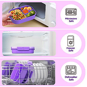 Jelife Lunch Box Kids Bento Box - 1300ml Large Bento-Style Bento Box Adults Lunch Box, Ideal Leak Proof Bento Lunch Box for Kids School, BPA Free Lunchbox Containers for Teens Toddlers, Purple