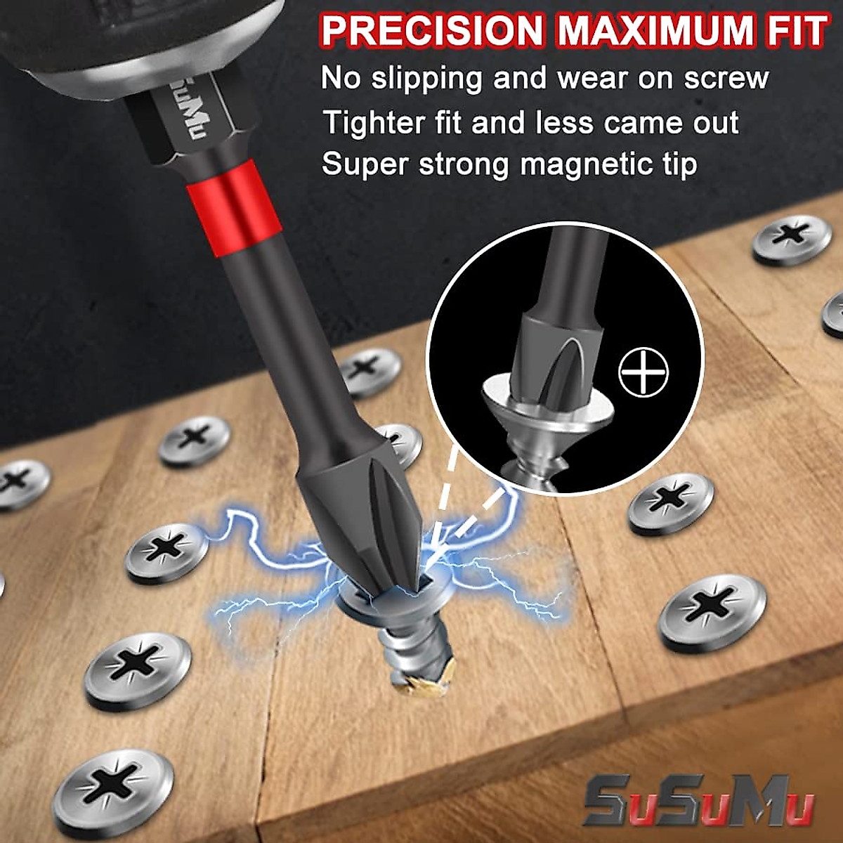 4 inch Magnetic Impact Phillips Bit #2 Insert Bits Anti-Slip Long Phillips Screwdriver Bits Magnetic PH2 1/4 Inch Hex Shank Cross Impact Driver Bit with Case for Power Drill (6PC,100mm)