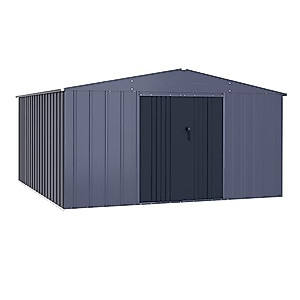 MUPATER Shed Outdoor Storage 10 x10 FT, Metal Shed Kit with Lockable Doors and Vents, Garden Furniture Tools Storage Shed House for Backyard, Patio and Lawn, Grey