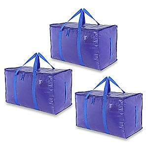 BOCAR Oversized Home Moving Bags Heavy Duty Extra Large Storage Bags for Clothes with Zippers Carrying Handles, Space Saving Alternative to Moving Box Packing Moving Supplies (MB-001-Blue-3)