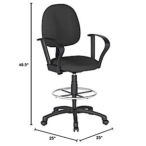 Boss Office Products Ergonomic Works Drafting Chair with Loop Arms in Black