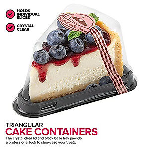 Cake Slice Containers Plastic Disposable, Cheesecake Boxes, Pie Container with Lid for Individual Slices of Cakes, Disposable Triangular Pie Box, Reusable, Complimentary Stickers (50 Pack)