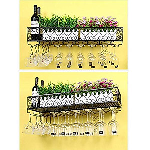 PIBM Stylish Simplicity Wine Rack Shelf Wine Rack with Adjustable Height, Ceiling Mounted Hanging Wine Bottle Holder, Metal Iron Wine Glass Holder, High Cup Holder Wine Rack Wall Hanging, Black ,