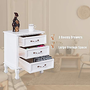 Giantex 3 Drawers Nightstand, Mid-Century Vintage Bedside Table w/Exquisite Handle & Solid Wood Legs, Wood Sofa End Table Storage Cabinet Accent Furniture for Bedroom, White