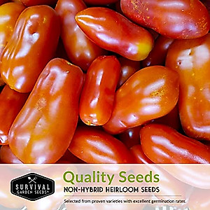 Survival Garden Seeds Paste Tomato Collection - Roma and San Marzano Tomato Seeds for Planting in The Garden - Non-GMO Heirloom Varieties