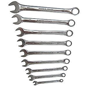 Metric Wrench Set, 9 Chrome Vanadium Combination Open End and Box End Wrenches with Organizer Storage Case