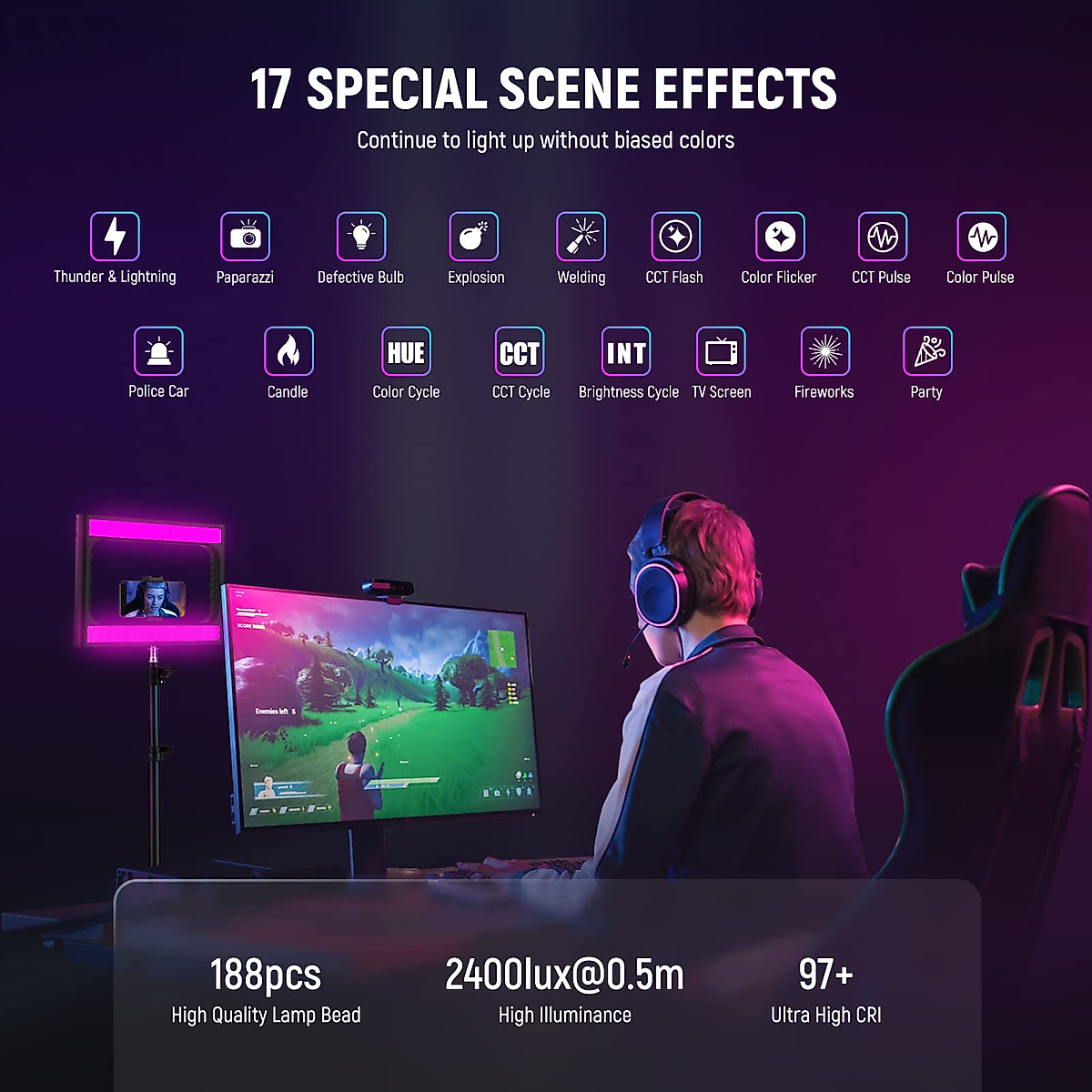 NEEWER RGB-A111 II Smartphone Video Rig with Light Kit, Support Vertical Shoot, Handheld Phone Camera Cage Stabilizer with Cold Shoes/Shutter/Battery, 17 Scenes RGB Ring Light 2500K-10000K CRI97+