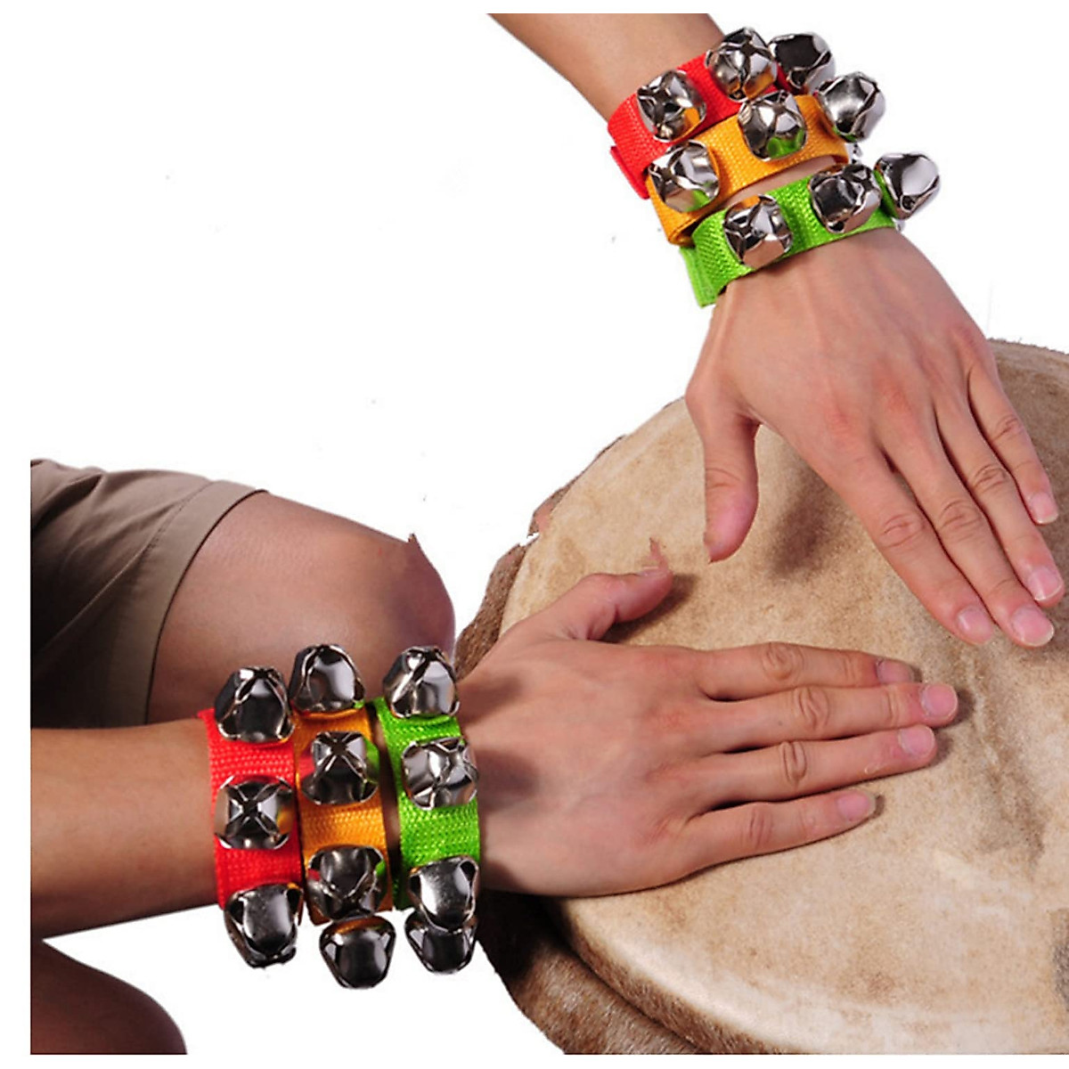 Dzrige 10 Pcs Band Wrist Bells Wrist Jingle Bells Ankle Jingle Bells Musical Tambourine Rhythm Percussion Instrument Birthday Gifts Christmas Party Favors Toys for Kids