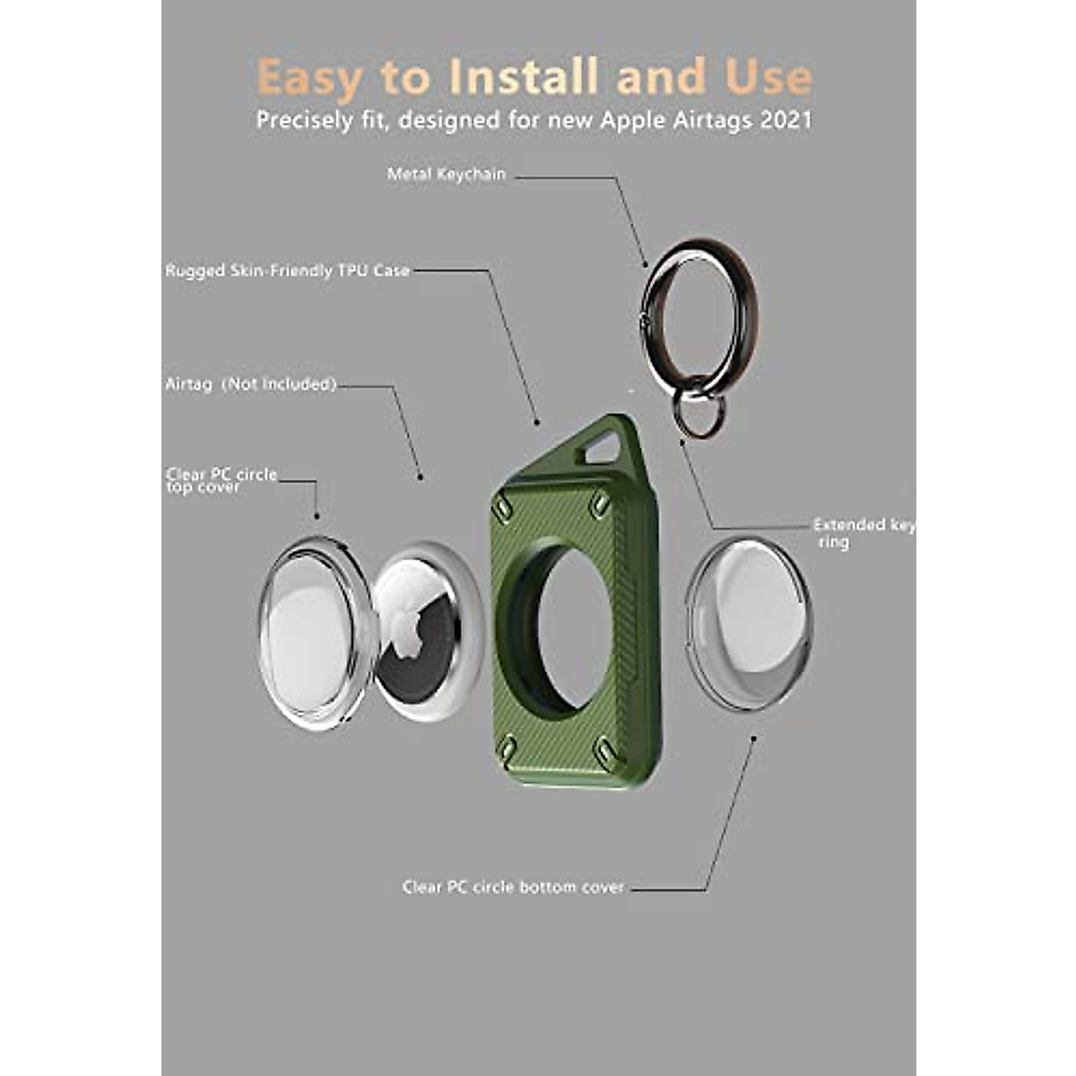 Olytop Waterproof AirTag Holder for Apple Airtag Keychain Case,Water Resistance Shockproof Anti-Scratch TPU & Clear PC Double ProtectionS Case for Apple Air Tag Tracker Key Ring, Black+Green