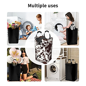 MIFSOIAVV Cowhide Brown Milk Cow Print Large Laundry Basket Collapsible Organizer Bin Animal Cowhide Skin Pattern Laundry Hamper with Handles Durable Washing Bin Dirty Basket for Nursery Clothes Toys