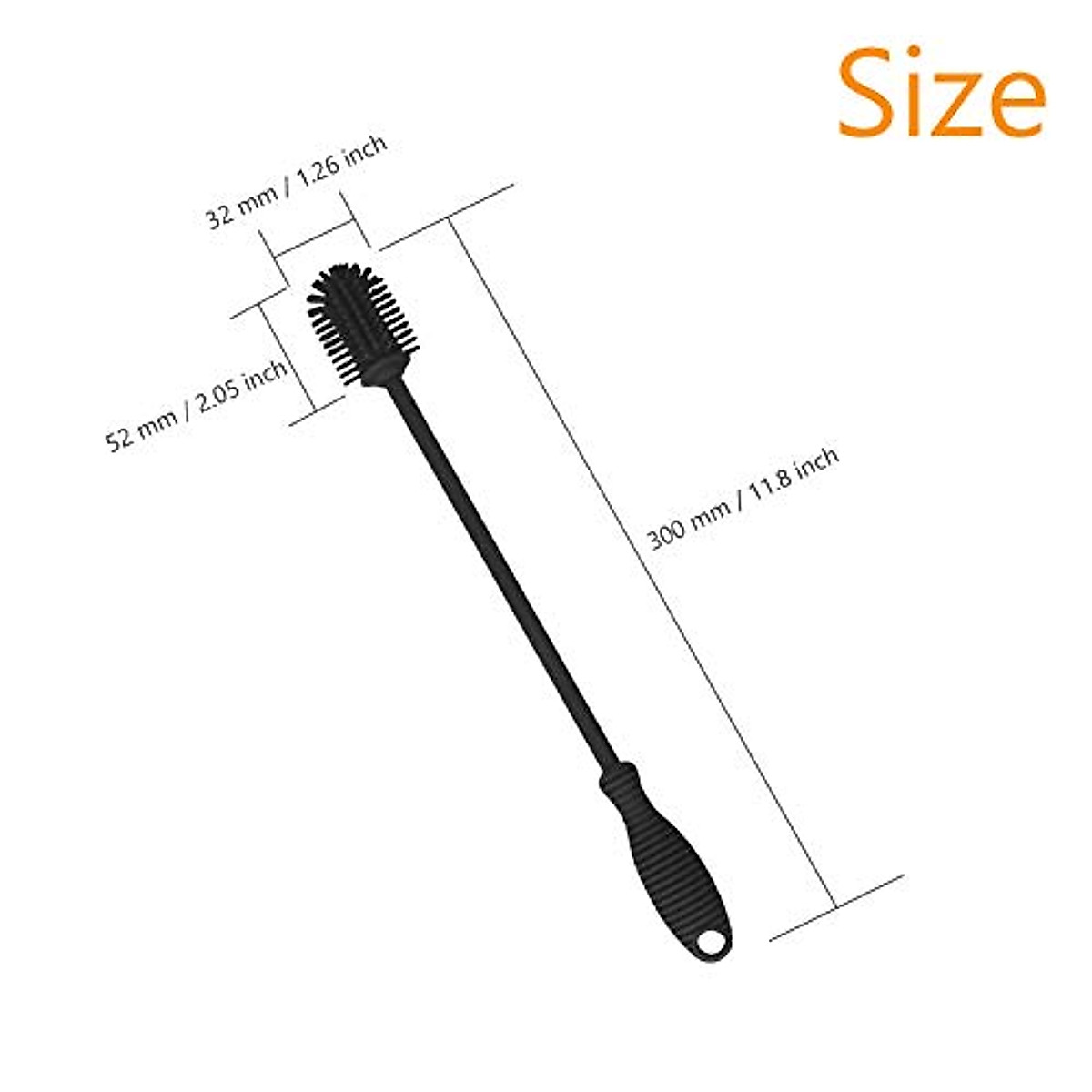 KUFUNG Silicone Bottle Brush, Long Handle Flexible Cleaner Brush for Water Bottles, Glasswares, Mugs, Hydro Flask, Vase and Glassware Brush for Narrow Neck Containers (Black)