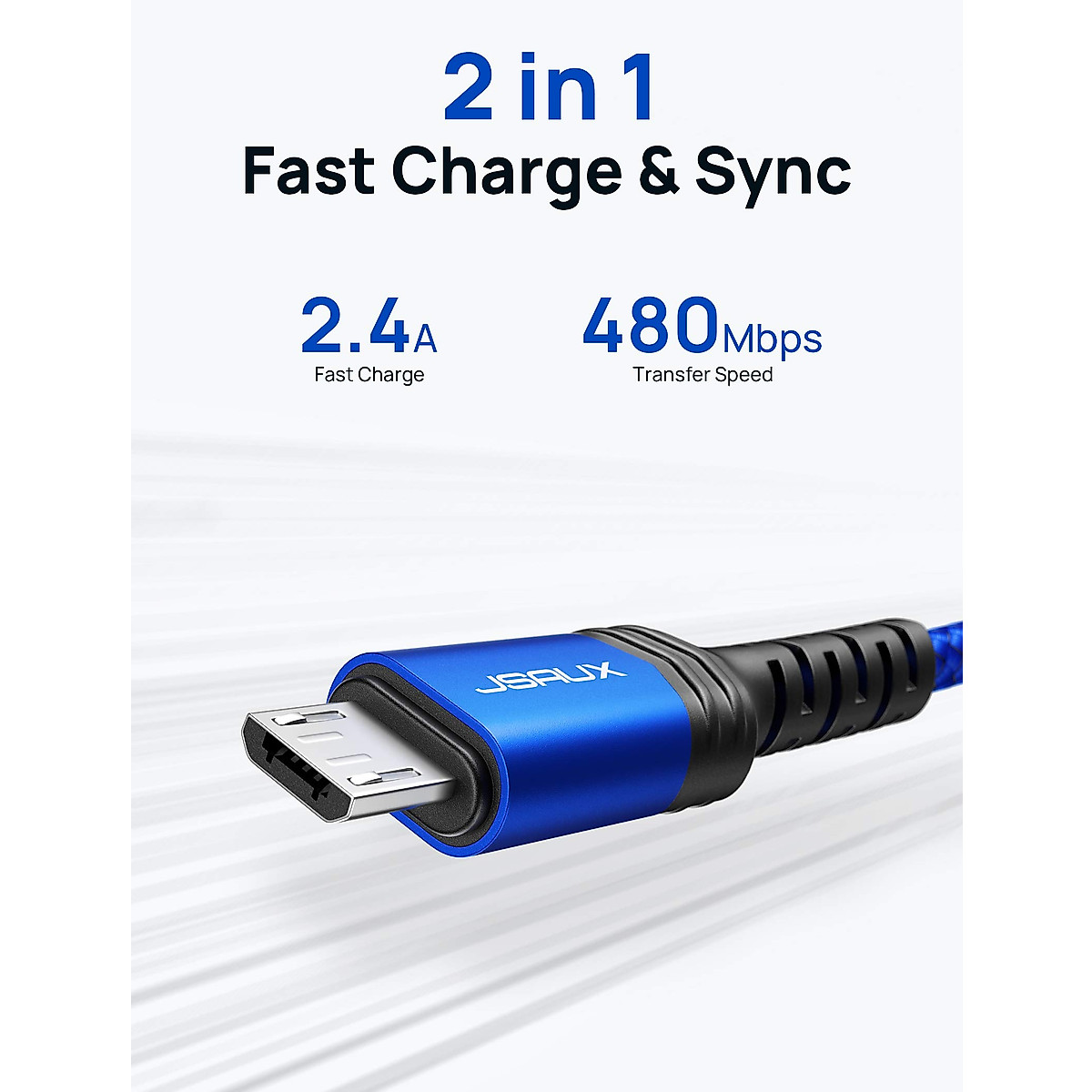 JSAUX Micro USB Cable Android Charger, (2-Pack 6.6FT+10FT) Micro USB Android Charger Cable Nylon Braided Cord Compatible with Galaxy S7 S6 J7 Edge Note 5, Kindle. MP3 and More-Red