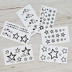 Yesallwas Cute Black Moon Sky Stars Temporary Tattoo for Women Body Kids 6 sheet Waterproof Art Fake Tattoo Stickers