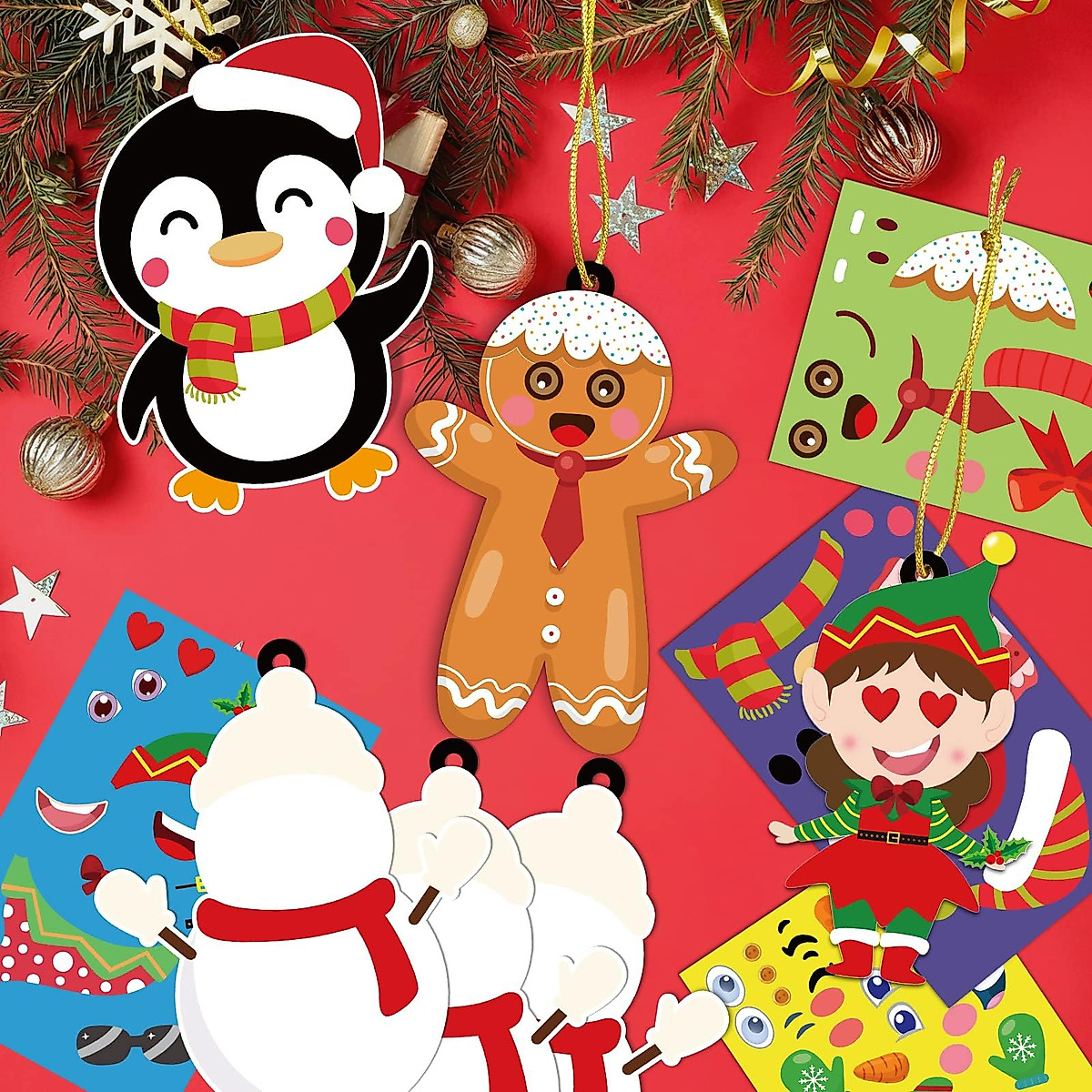 VABAMNA Christmas Ornament Crafts for Kids - Make Your Own Ornament Kit with 36pcs Christmas Craft Stickers, 9 Designs, 54 Pieces, 4cm x 5cm x 2cm, Multicolor, Unisex, Ages 4-12