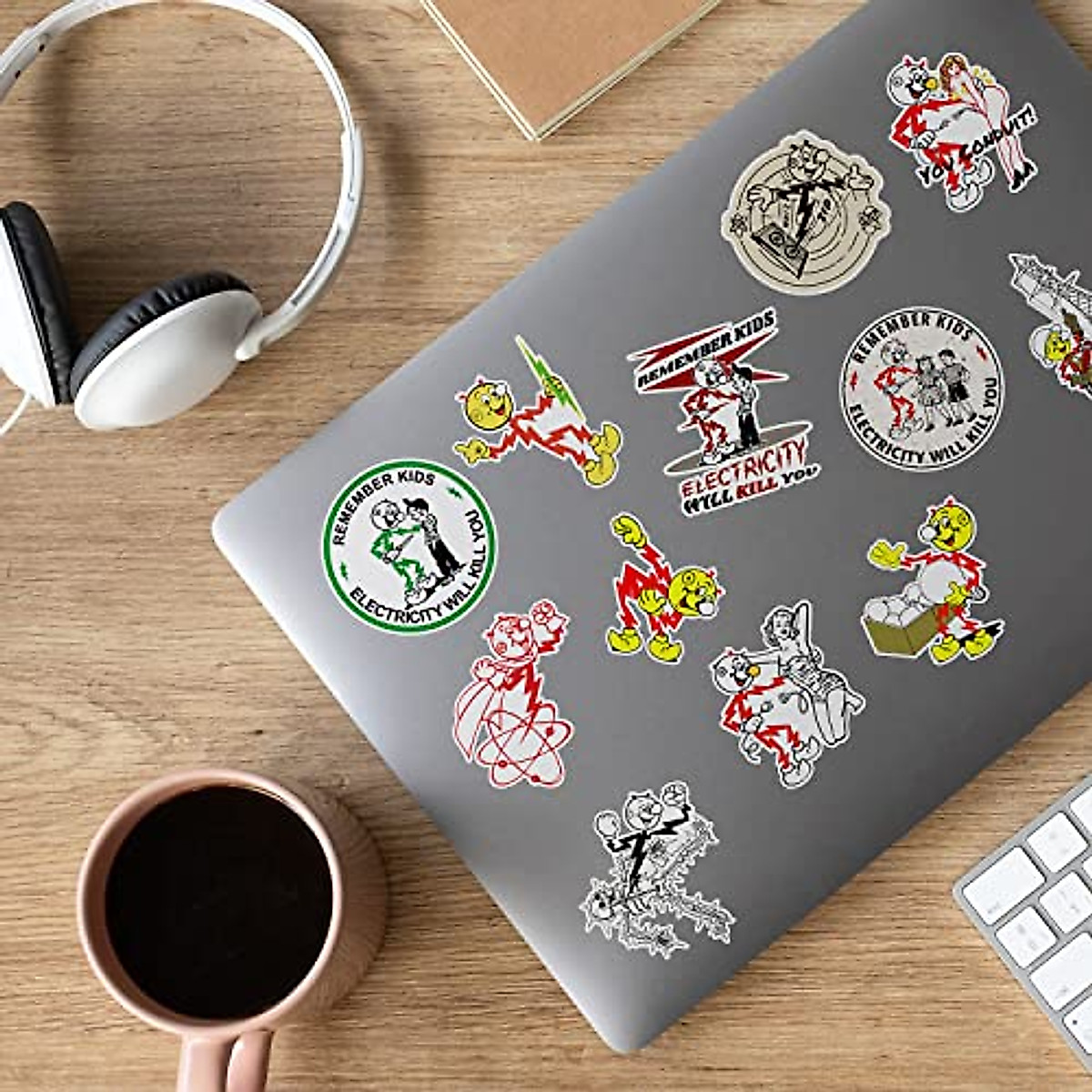 50 Pcs Reddy Kilowatt Sticker, Remember Kids Electricity Will Kill You Sticker, Electrical Electrician Stickers, Electric Will Shock You Decal for Car, Water Bottle, Laptop, Hard Hat Stickers Pack