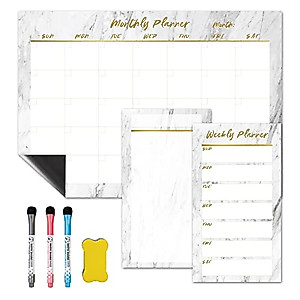 Fridge Calendar, Magnetic Planner, Dry Erase Calendar and Whiteboard for Home: Monthly & Planner & to Do List, Marble, Minimal Simple Design Multicolor 17 inches X 12 inches