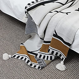 Ykall Boho Throw Blanket, Super Soft Warm Cozy Knit Blanket, Skin Friendly, Bohemian Throw Blanket with Tassel for Chair, Bed, Sofa, Couch - All Season (59 x 78 inch)