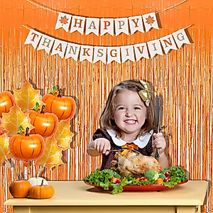 Foil Fringe Curtains Halloweens Party Decorations - Orange Tinsel Photo Backdrop Metallic Streamers for Birthdays, Fall, Pumpkin Theme, Thanksgiving, Basketball Party Decorations