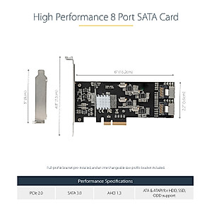 StarTech.com 8 Port SATA PCIe Card - PCI Express 6Gbps SATA Expansion Adapter Card with 4 Host Controllers - SATA PCIe Controller Card - PCI-e x4 Gen 2 to SATA III - SATA HDD/SSD (8P6G-PCIE-SATA-CARD)