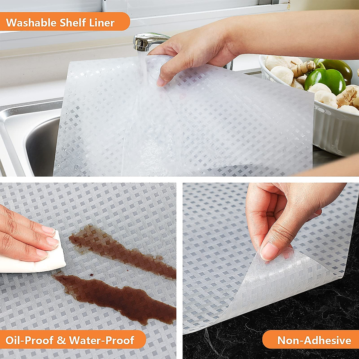 Shelf Liners for Kitchen Cabinets Refrigerator Liners Waterproof & Oil-Proof Kitchen Cupboard Liner Non-Slip Drawer Mats EVA Material Non Adhesive Fridge Liner for Shelves