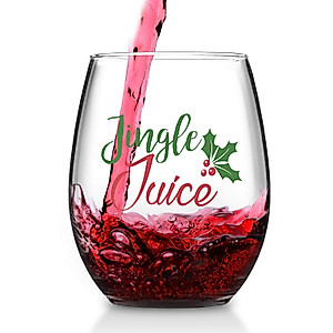 Jingle Juice Christmas Wine Glass, 15 Oz Funny Stemless Wine Glasses for Women Friends Men, Gift Idea for Christmas Wedding Party, Set of 2