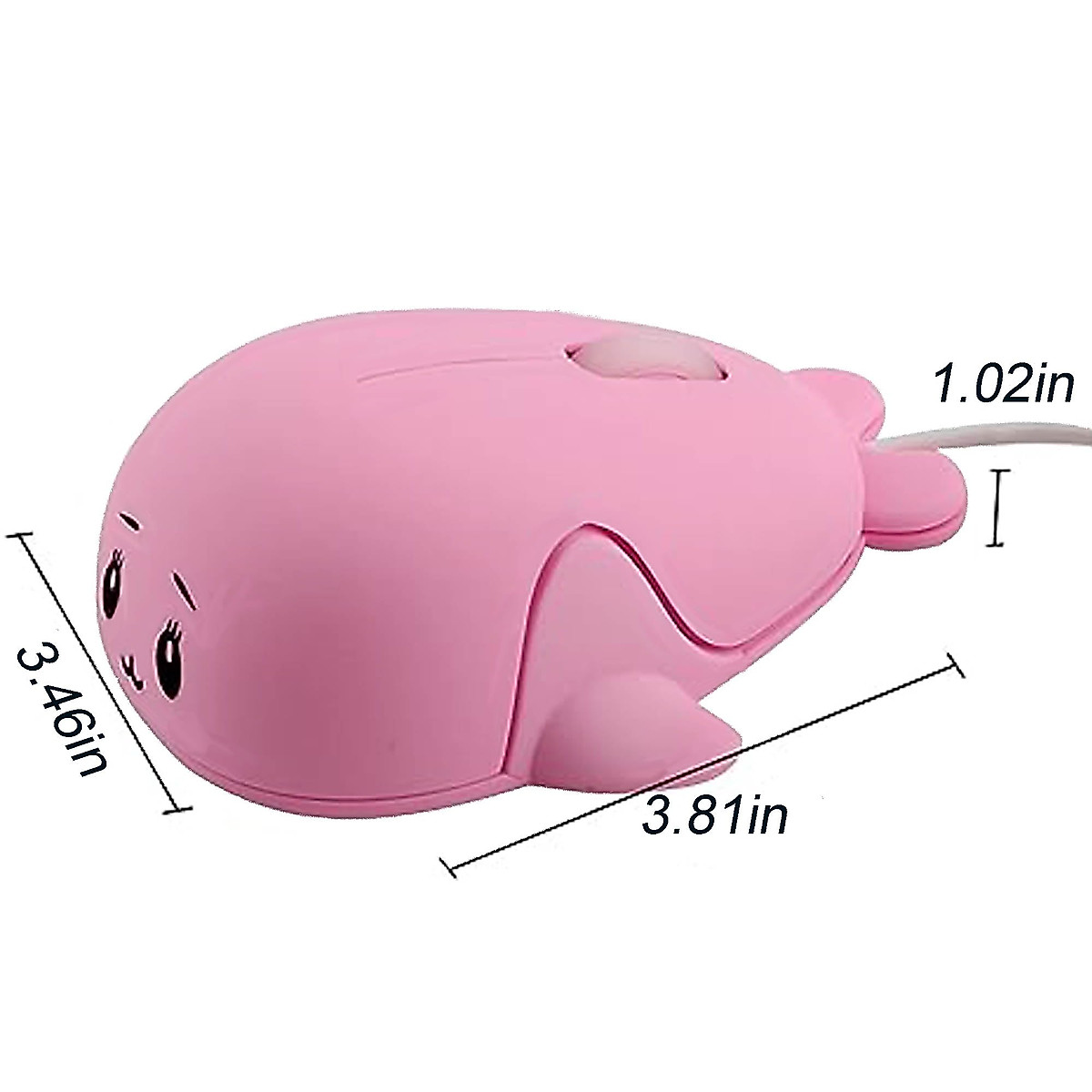 UGpine Cute Animal Baby Dolphin Shape USB Wired Mouse 1600 DPI Optical Mice Mini Small Kids Children Mice for PC Laptop Computer (Pink)