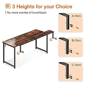 ODK Computer Desk with Adjustable Monitor Shelves, 63 inch Home Office Desk with Monitor Stand, Writing Desk, Study Workstation with 3 Heights (10cm, 13cm, 16cm), Rustic Brown