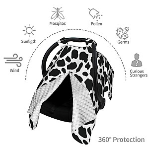 Black and White Cow Skin Baby Car Seat Canopy Cover Multi Use Nursing Cover for Newborn Car Seat Canopy Mom Nursing Breastfeeding Covers Newborn Shower Gift