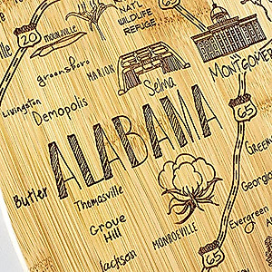 Totally Bamboo Destination Alabama State Shaped Bamboo Serving and Cutting Board, Includes Hang Tie for Wall Display
