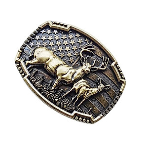 Longcreek Deer Belt Buckle for Men, Patriotic American flag Deer Belt Buckle, Elk Deer Belt Buckle, Norse Viking Deer Head Belt Buckle, Punk Deer Belt Buckle, Western Cowboy Belt Buckle(Gold)