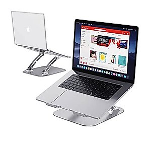 KBREE Aluminum Alloy Laptop Stand, Lifting and Foldable Desktop Riser with Cooling Function for Tablet Support, Adjustable, Multi-Angle Notebook Riser ,Compatible with All Laptop 10-15.6 Inches-Grey
