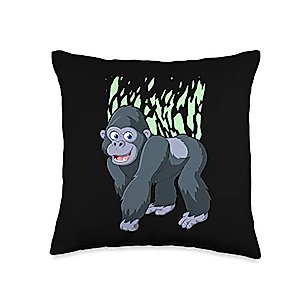 Jungle Gorilla I Gorilla Lover I Children Gorilla Cartoon Monkey I Kids Gorilla Throw Pillow, 16x16, Multicolor