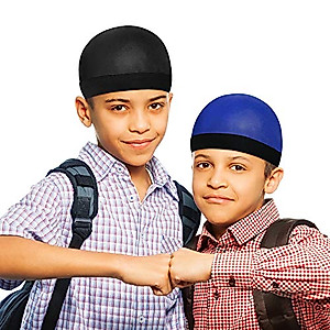 3 Pieces Kids Satin Wave Caps Set Unisex Kid Beanie Cap 360 Wave Wide Strap Skull Caps (Black, Silvery, Royal Blue)